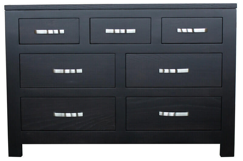 Commode 7 tiroirs Chêne wengé noir - Bois 100% massif